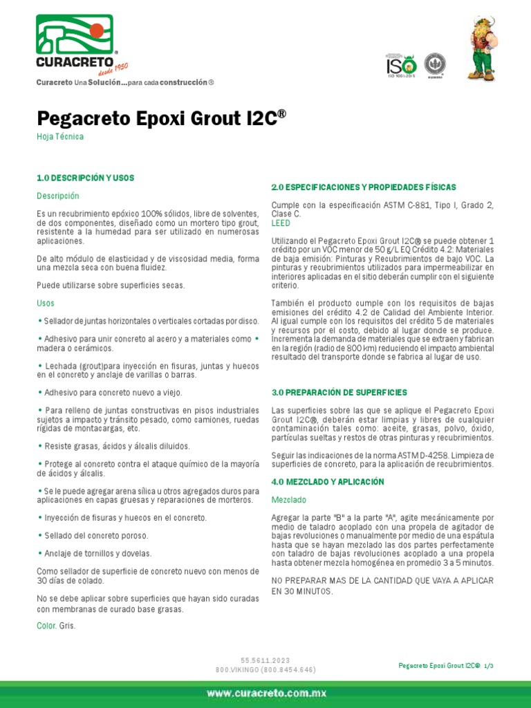 Pegacreto Epoxi Grout I2c | PDF | Hormigón | Epoxy