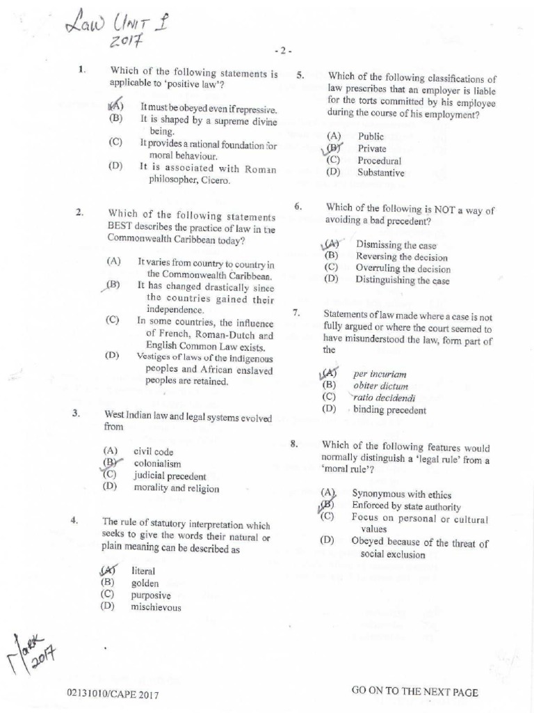 2017 - Law Unit 1 PP1 | PDF