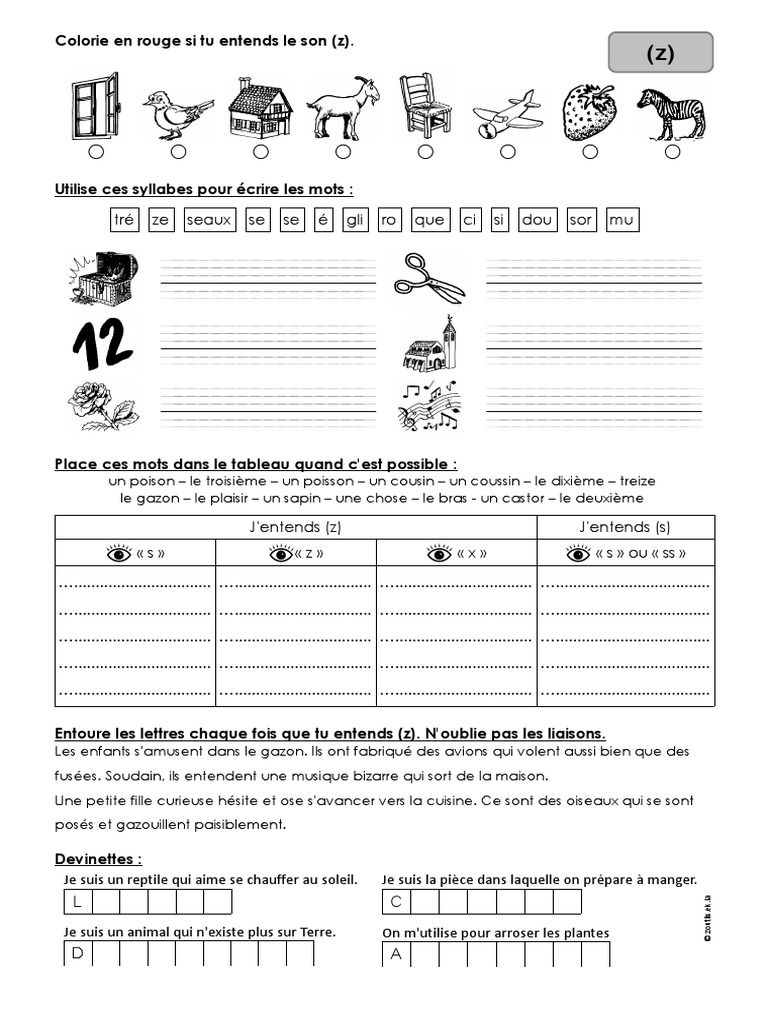 Activité sonore : Identifier le son (z) | PDF