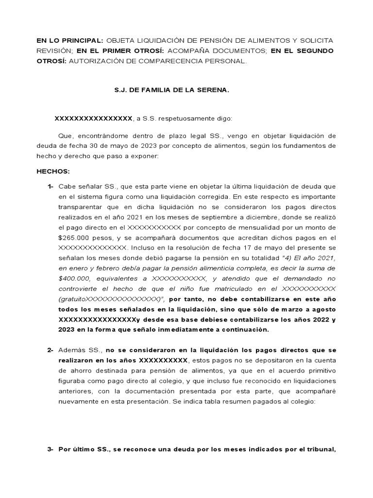 OBJETA LIQUIDACIÓN DE DEUDA DE ALIMENTOS DERECHO DE FAMILIA | PDF | Pensión alimenticia | Justicia