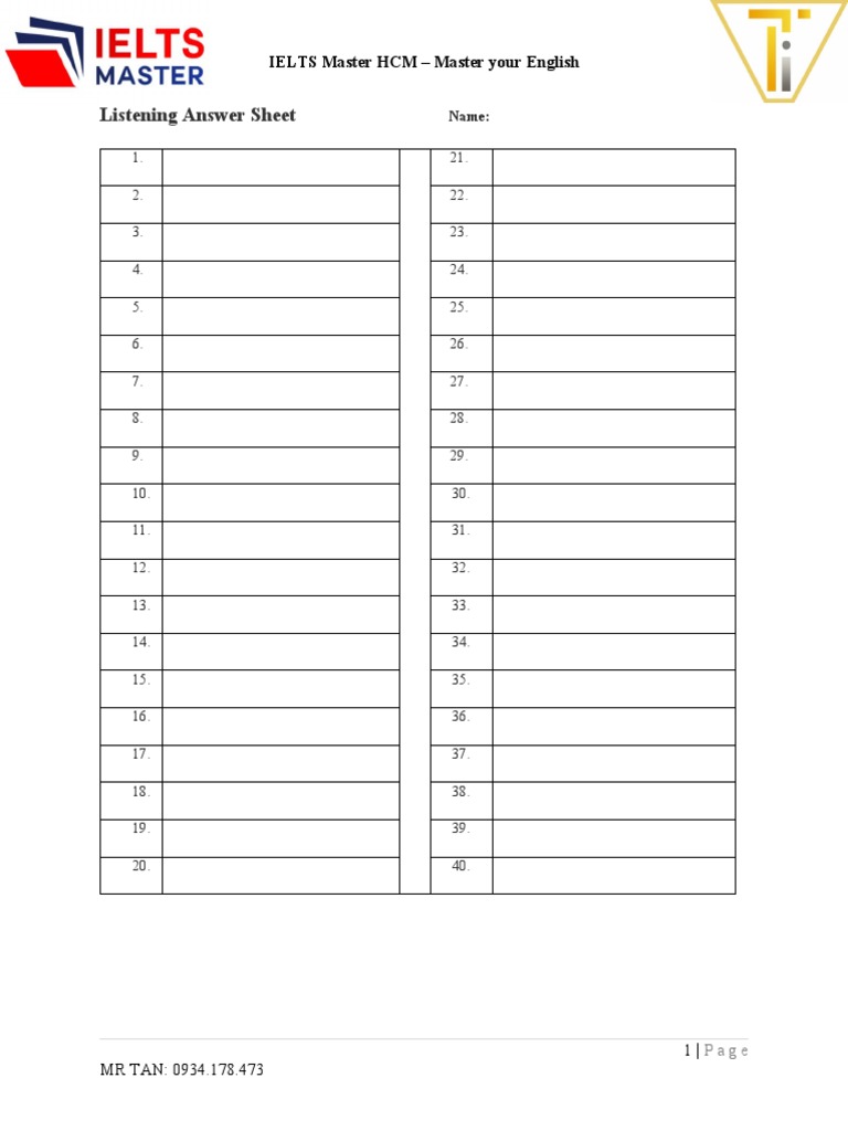 IELTS Answer Sheet | PDF
