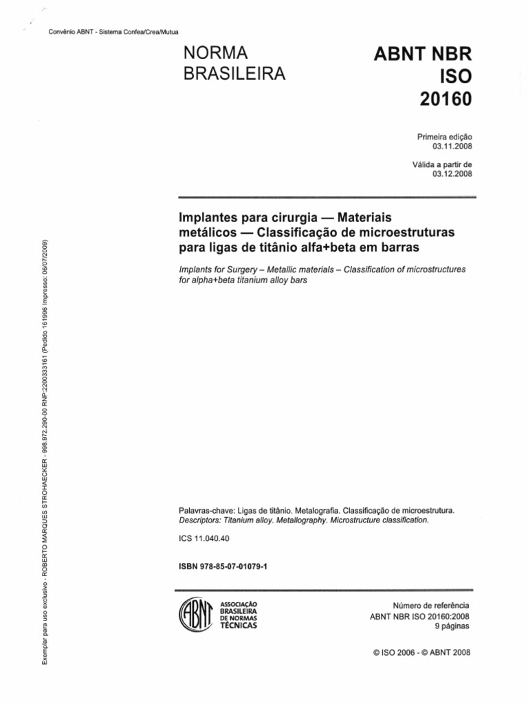 Abnt NBR Iso 20160 | PDF