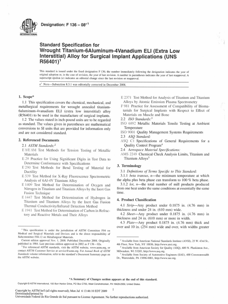 Astm F 136-08 | PDF