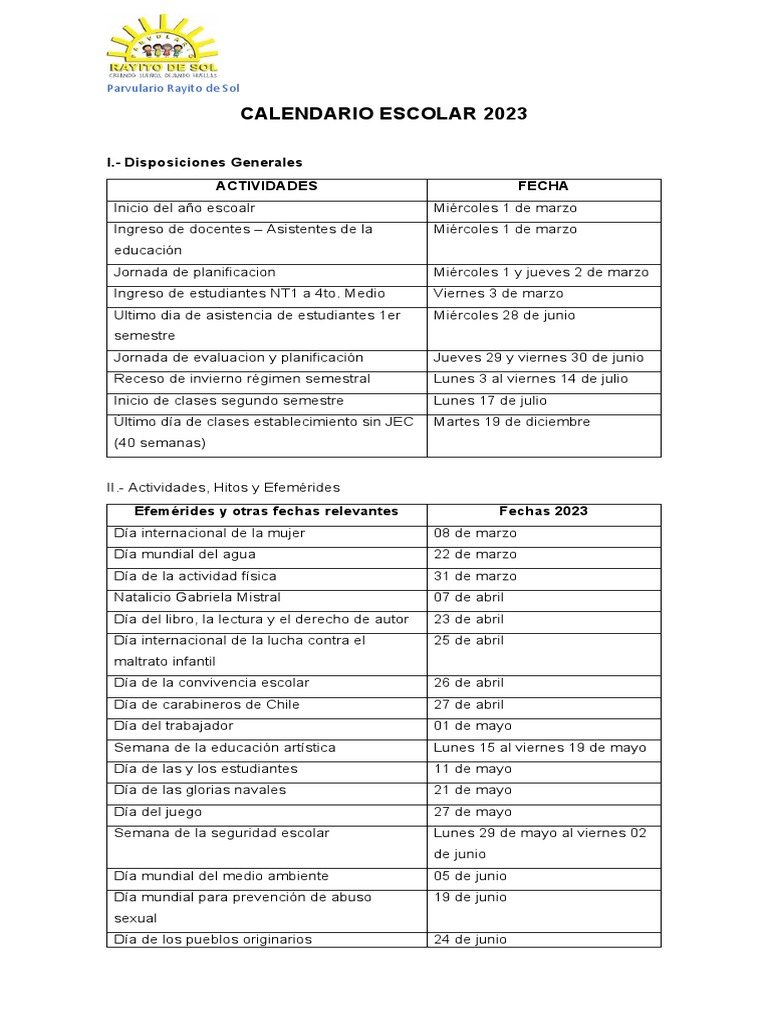 Calendario Escolar 2023 | PDF