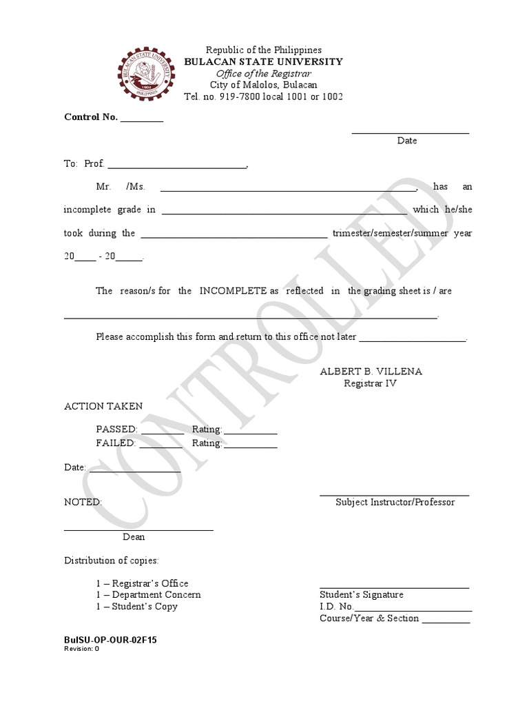 Incomplete Grade Completion Form | PDF