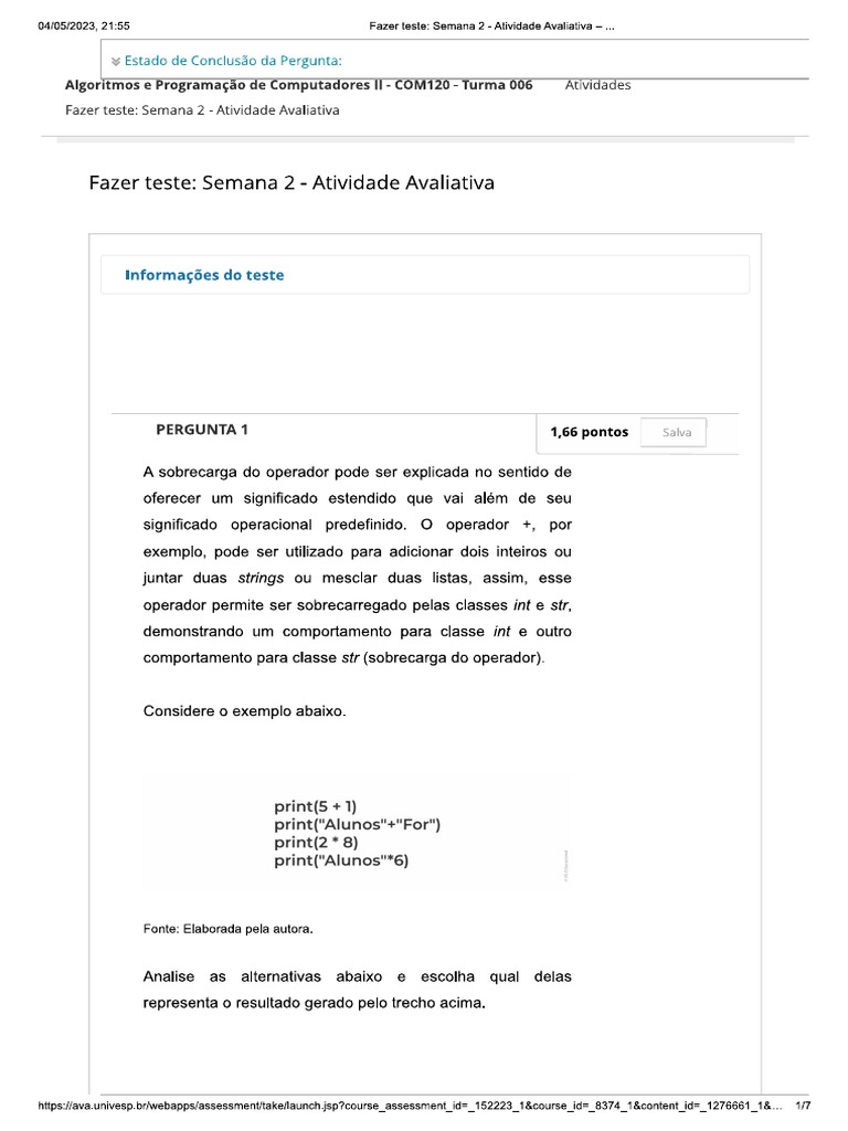 Semana 2 Atividade Avaliativa Algoritmos E Programação De