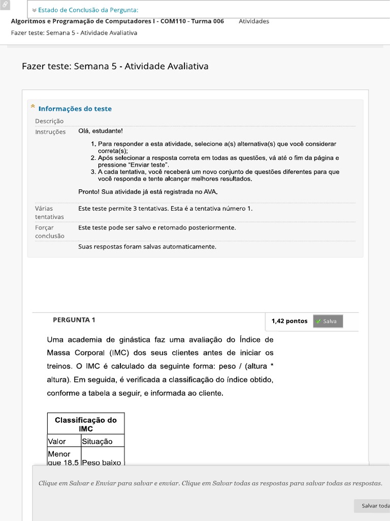 Semana 5 Atividade Avaliativa Algoritmos E Programação De