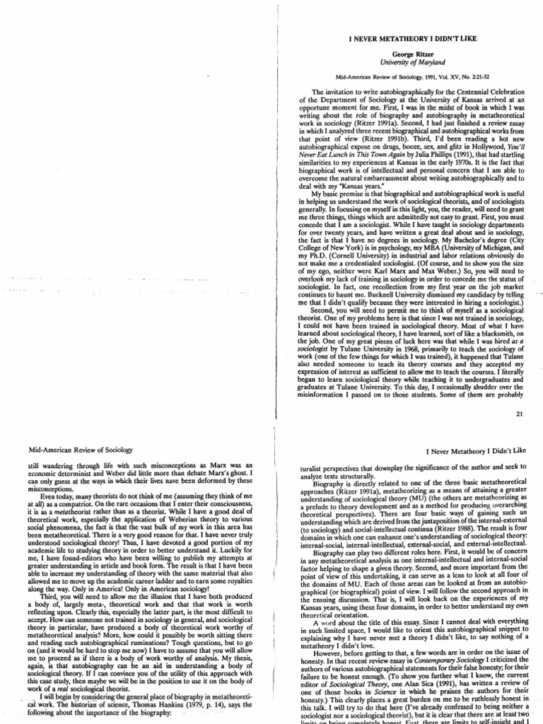 Metatheorizing-Ritzer pdf3 | PDF