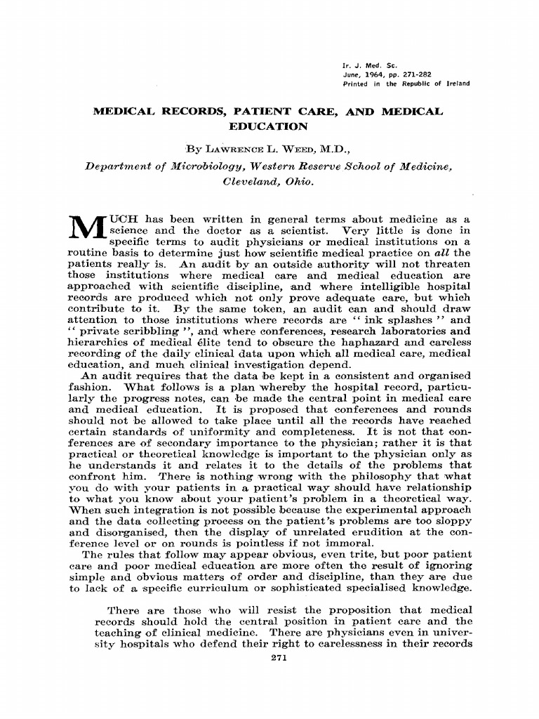 Medical Records, Patient Care, and Medical Education | PDF | Medicine ...