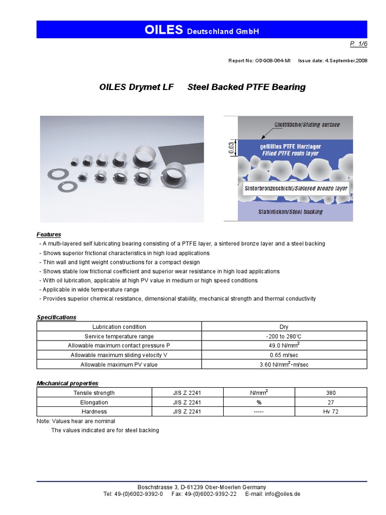 OILES Drymet LF Bearing Specifications | PDF | Friction | Bearing ...