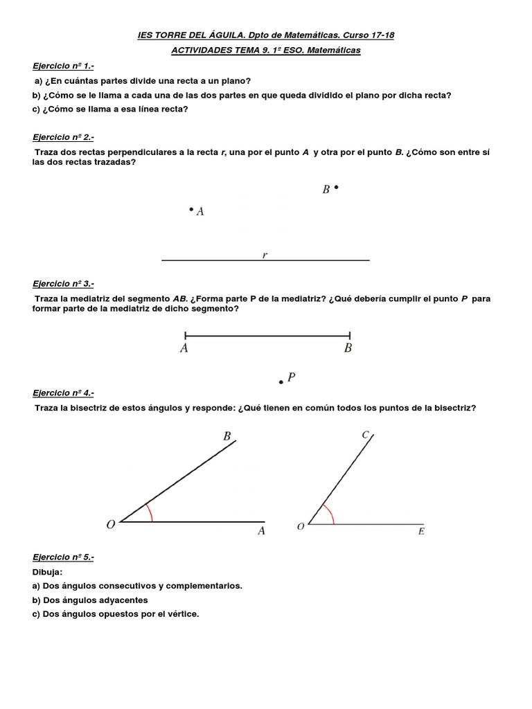 Actividades Tema 9 1º Eso | PDF | Ángulo | Perpendicular