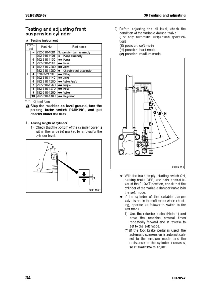 HD785-7 Front Suspension Adjustment Guide | PDF | Valve | Pump