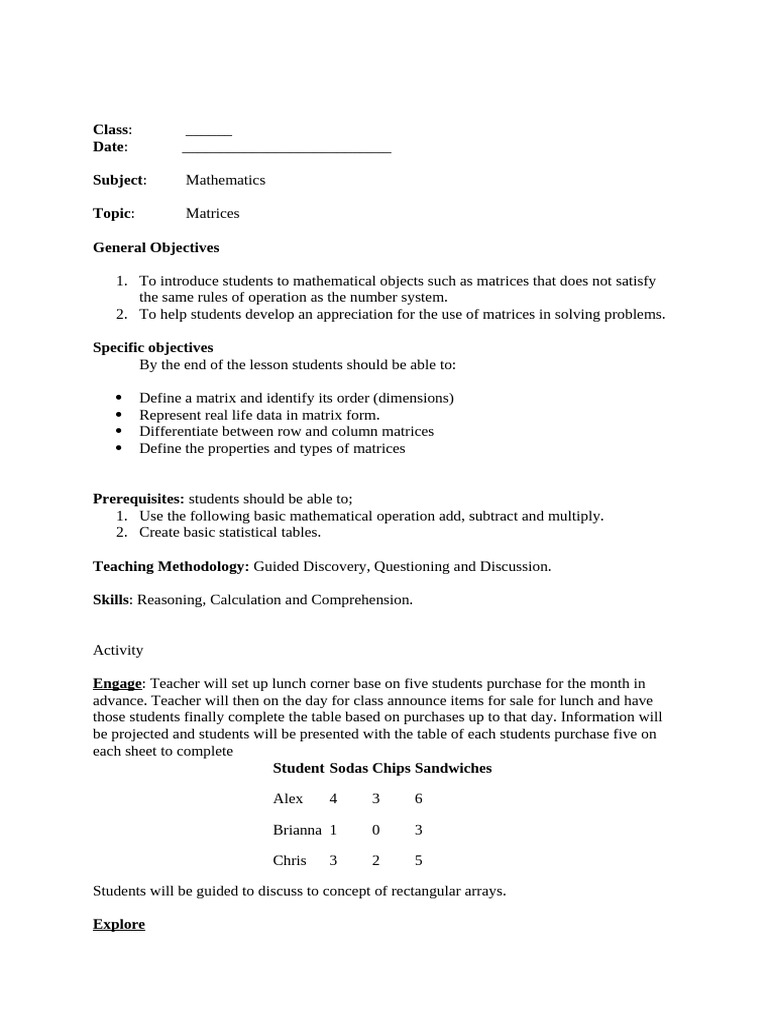 Matrices Introductory Lesson | PDF | Matrix (Mathematics) | Linear Algebra