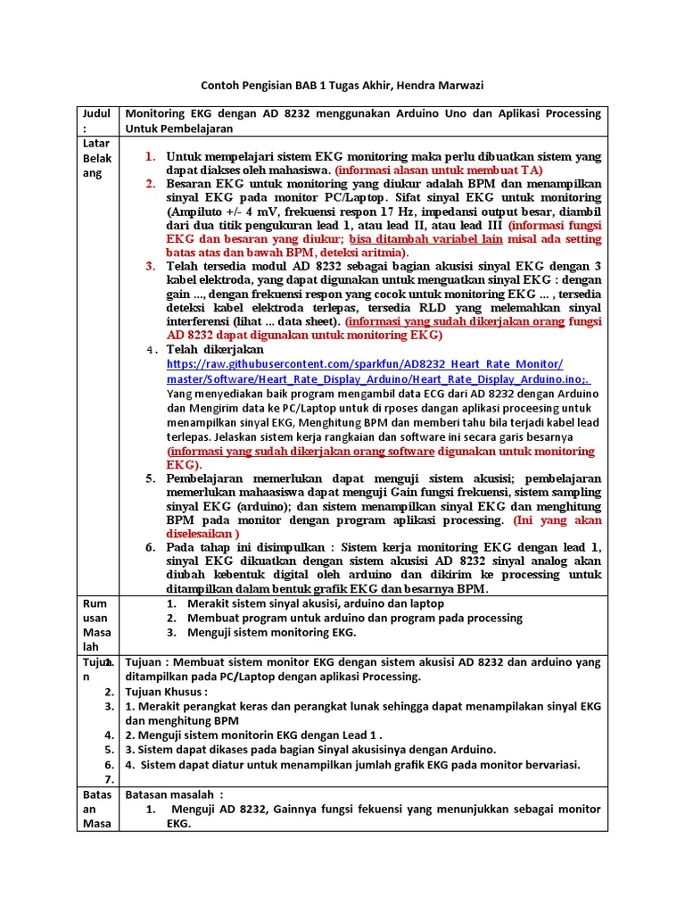 Contoh Pengisian BAB 1 Tugas Akhir | PDF