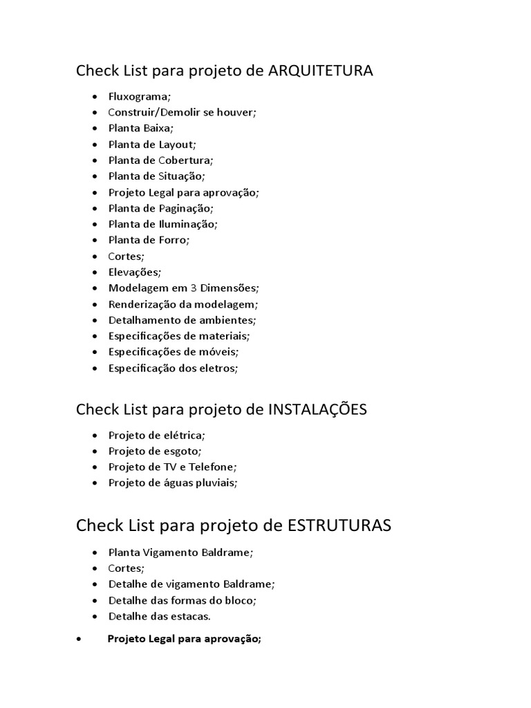 10_Check List para projeto de ARQUITETURA | PDF