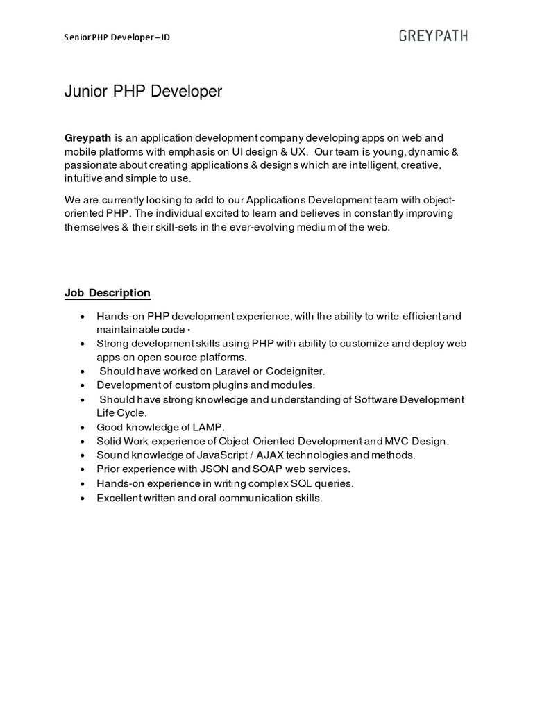 JD- Greypath PHP developer_Trichy | PDF