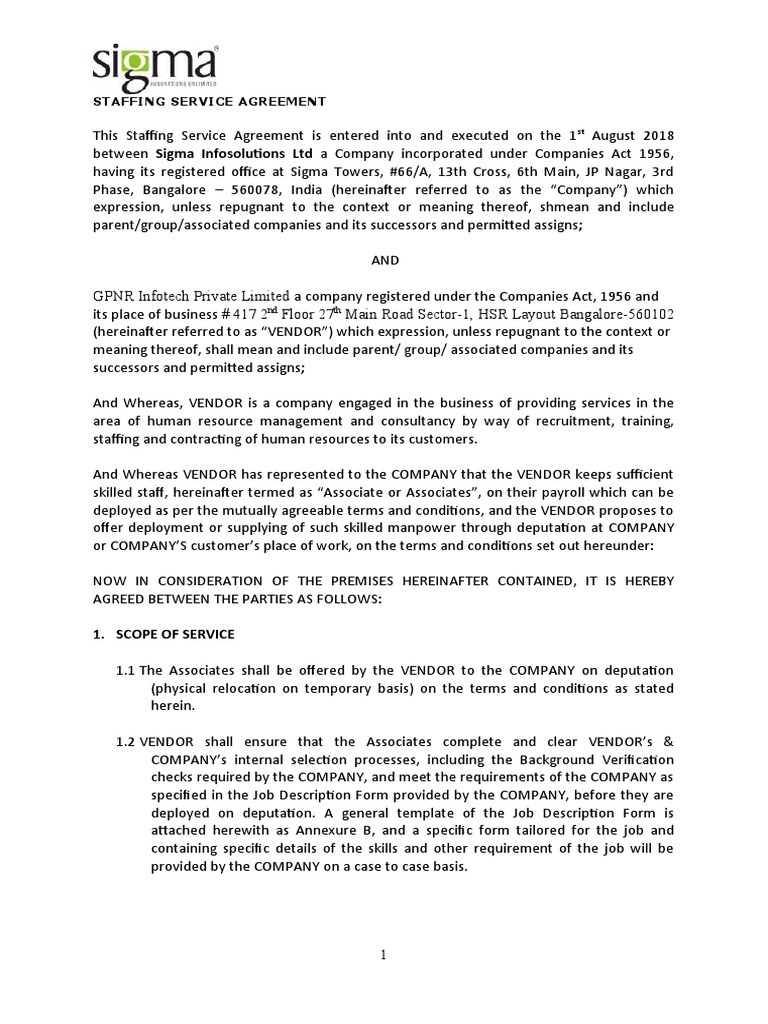 General Staffing Agreement | PDF