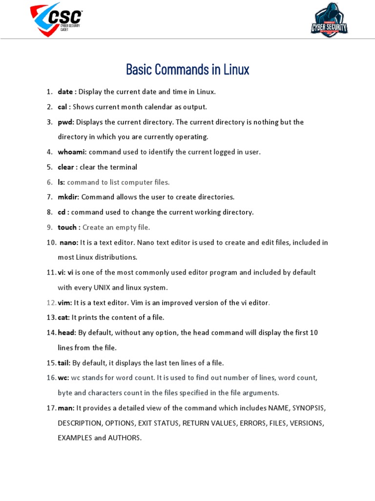 Basic Commands in Linux | PDF