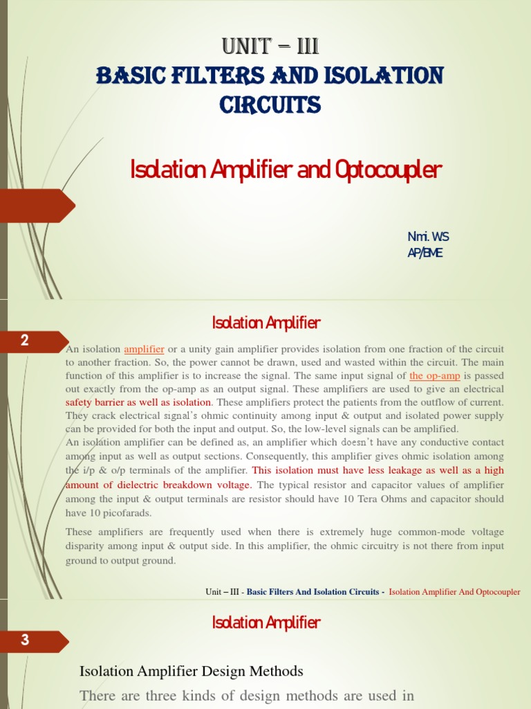 3.3 Isolation Amplifiers - Optocoupler | PDF | Amplifier | Operational Amplifier