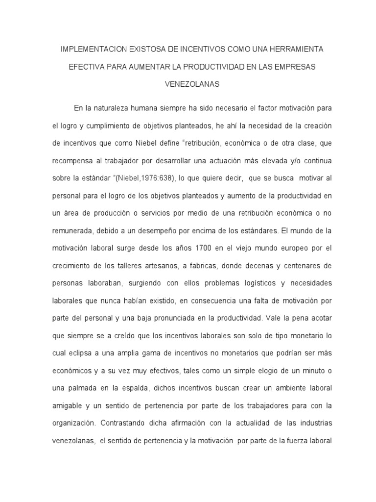 Incentivos Laborales (Ensayo) | PDF | Motivación | Motivacional