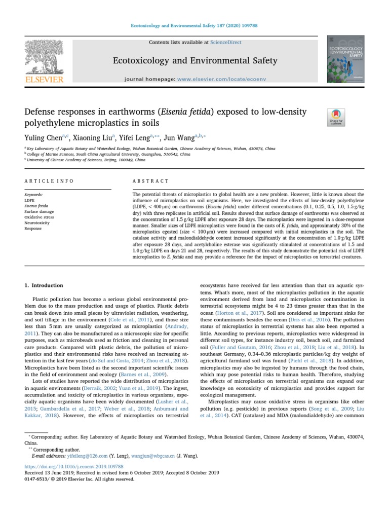 Defense responses in earthworms (Eisenia fetida) exposed to low-density ... Defense responses in earthworms (Eisenia fetida) exposed to low-density ...