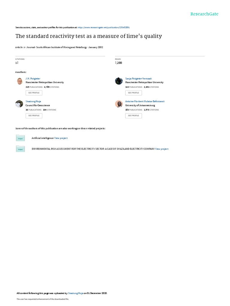 The Standard Reactivity Test As A Measure of Lime's Quality | PDF ...