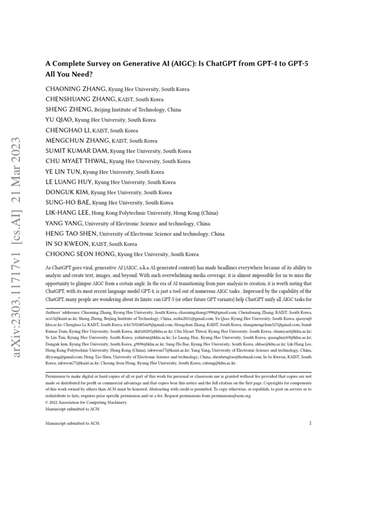 Complete Survey On Generative AI (AIGC) - Is ChatGPT From GPT-4 To GPT-5 - All You Nee | PDF