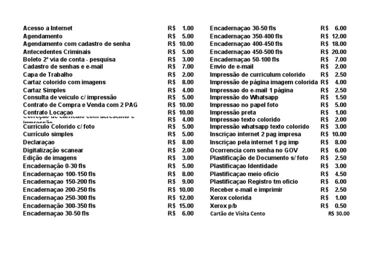 Tabela de Preços Atualizado | PDF | Encadernação | Esboço