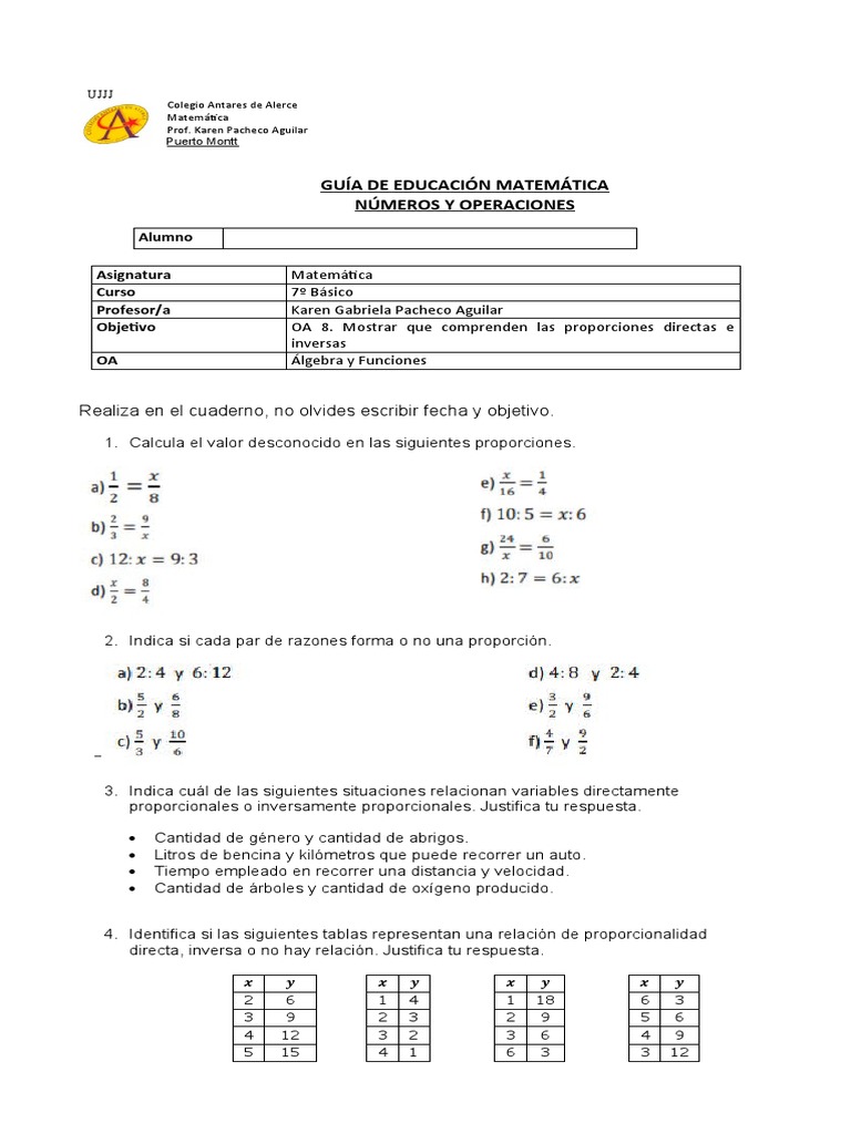 Guía 7mo Básico PROPORCIONES | PDF | Matemáticas