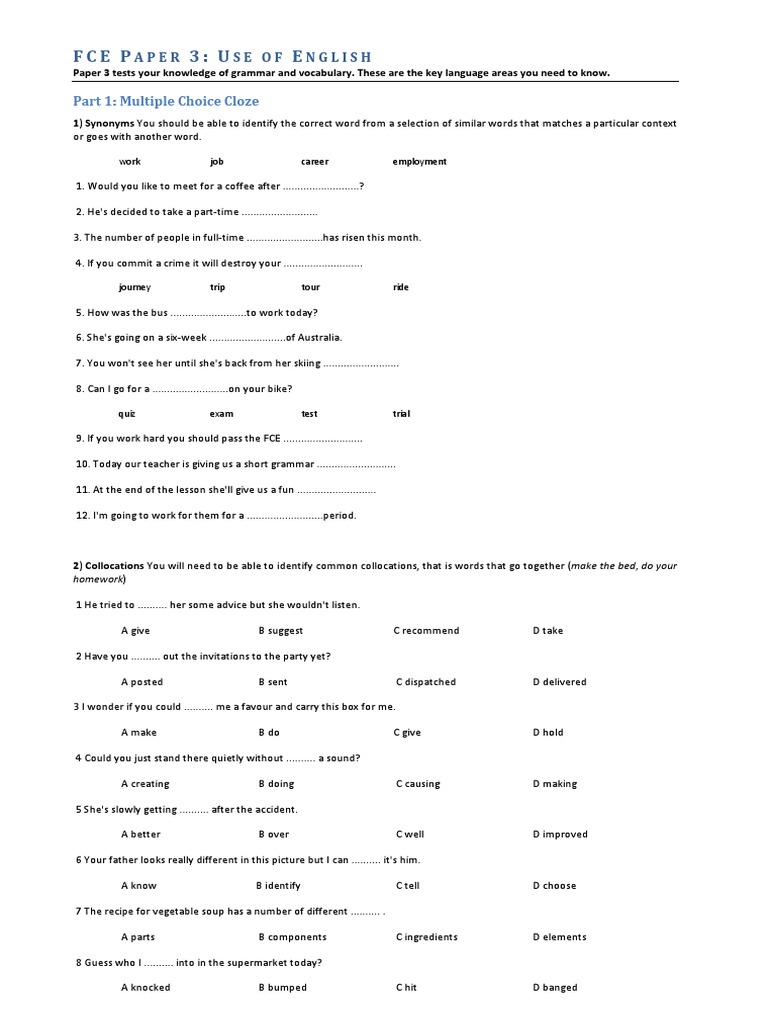 Fce Paper 3 Use of English Paper 3 Tests Your - Pages - Deleted | PDF ...