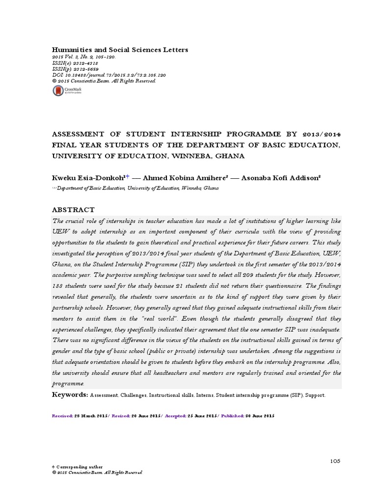 Assessment of Student Internship Program | PDF
