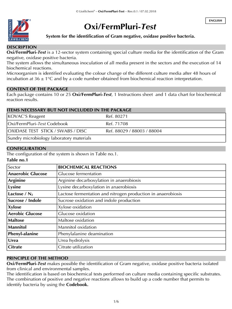 Oxi Ferm Pluri-Test 78620 | PDF | Glucose | Bacteria