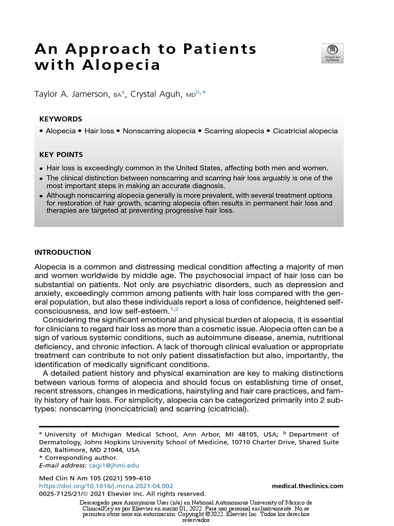 An Approach To Patients With Alopecia | PDF | Hair Loss | Human Appearance