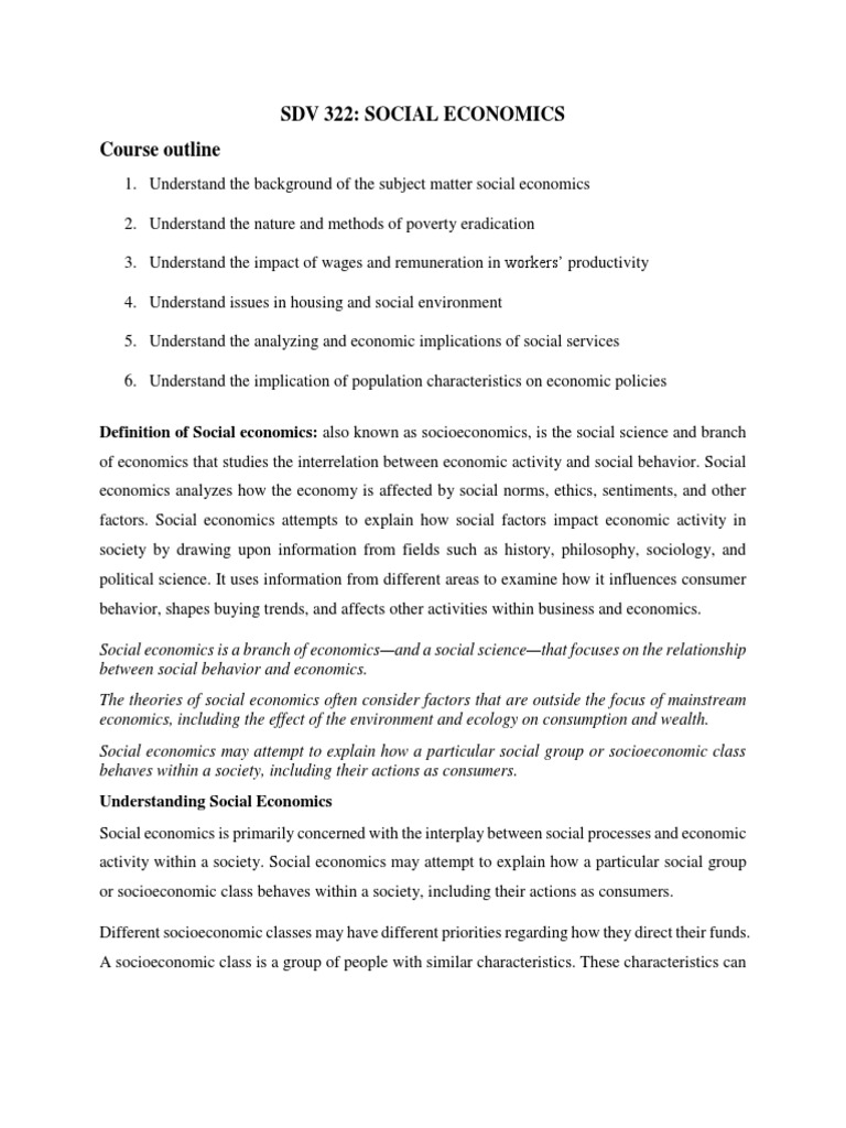 Social Economics 1 | PDF | Cost Of Living | Economics