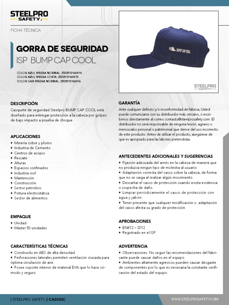 FT Ficha Tecnica Gorra de Seguridad Isp Bump Cap Cool | PDF | Casco