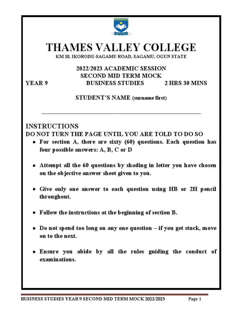 Business Studies Year 9 Mock | PDF | Debits And Credits | Business