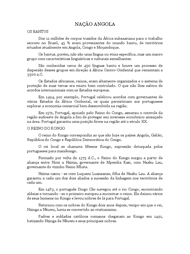 Nação Angola e a Diáspora Bantu | PDF | História