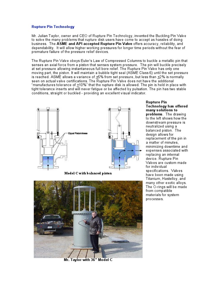 Rupture Pin Technology | Download Free PDF | Valve | Equipment