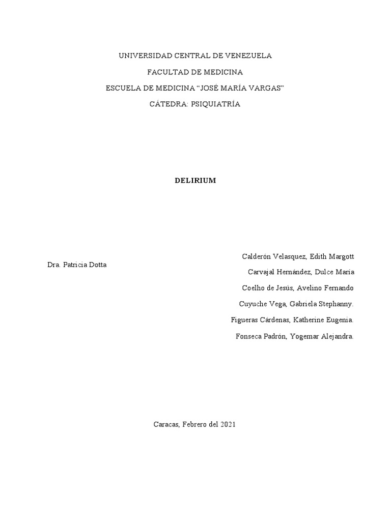 Delirium: Definición y Tratamiento Médico | PDF