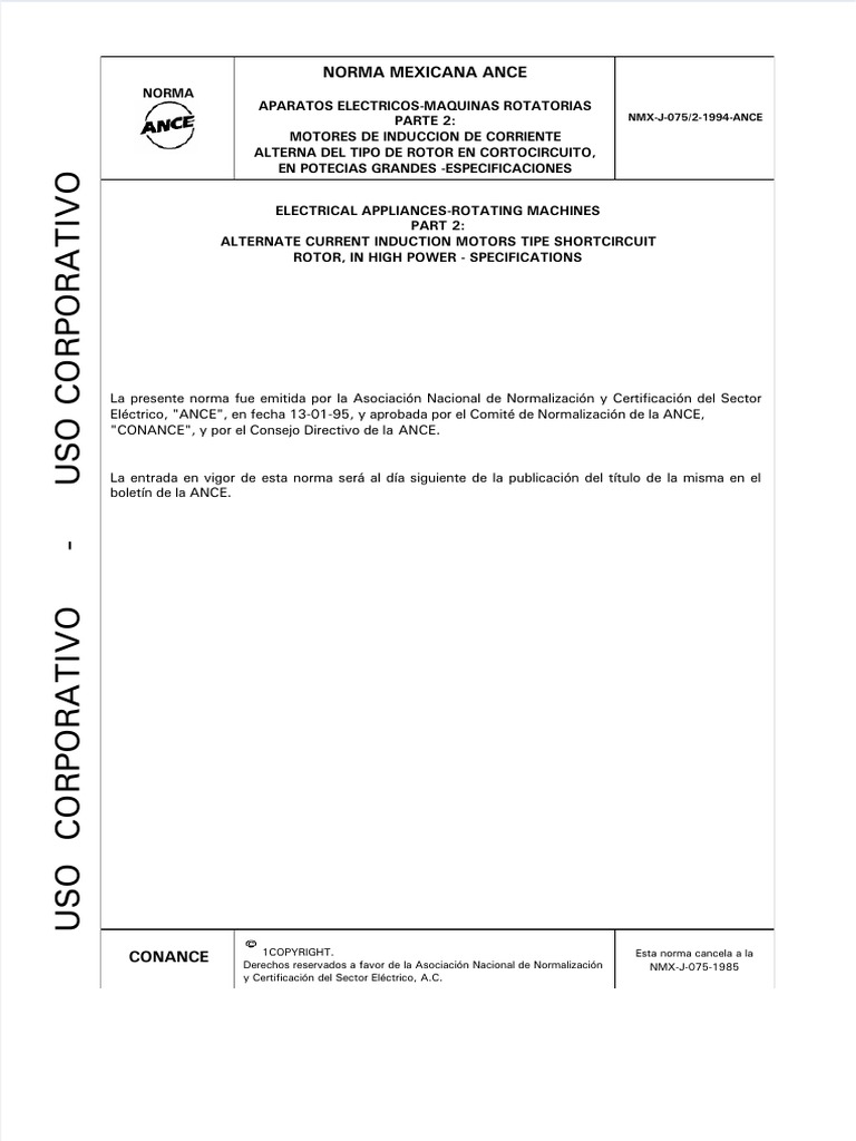 nmx-j-075-2-ance-1994 motores eléctricos | PDF | Resistor | Cantidad