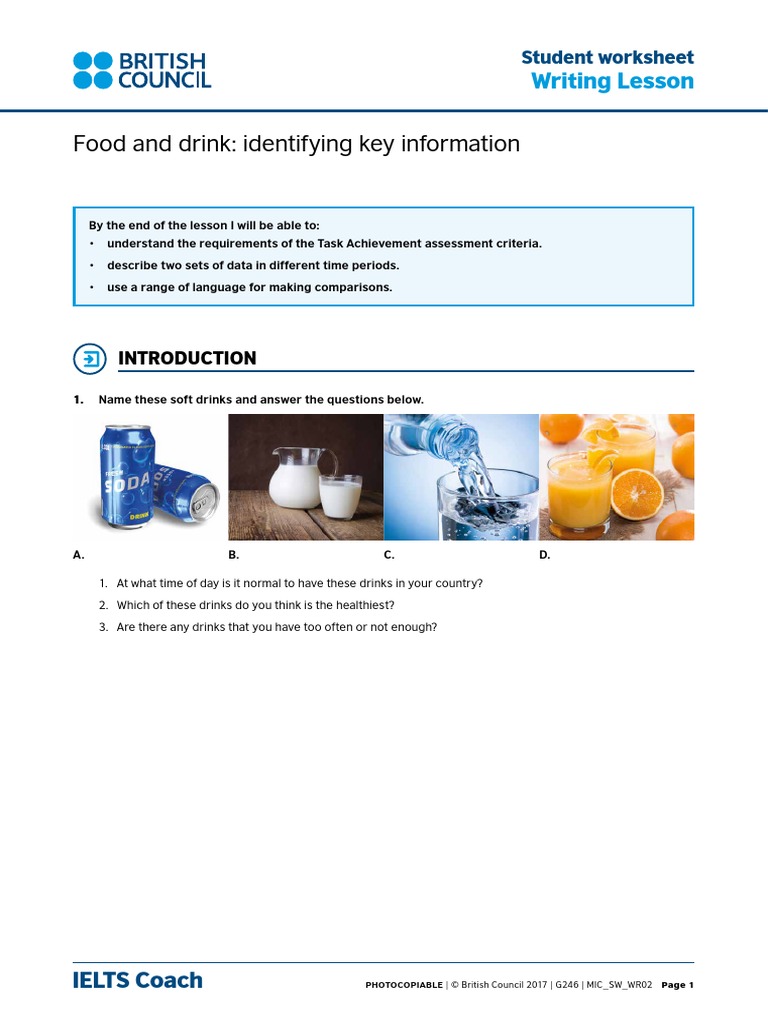 Food and Drink: Identifying Key Information: Writing Lesson | PDF
