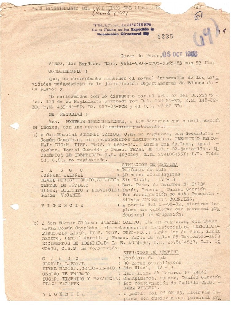 Resolucion De Nombramiento Wilder Santiago Concepcion Pdf