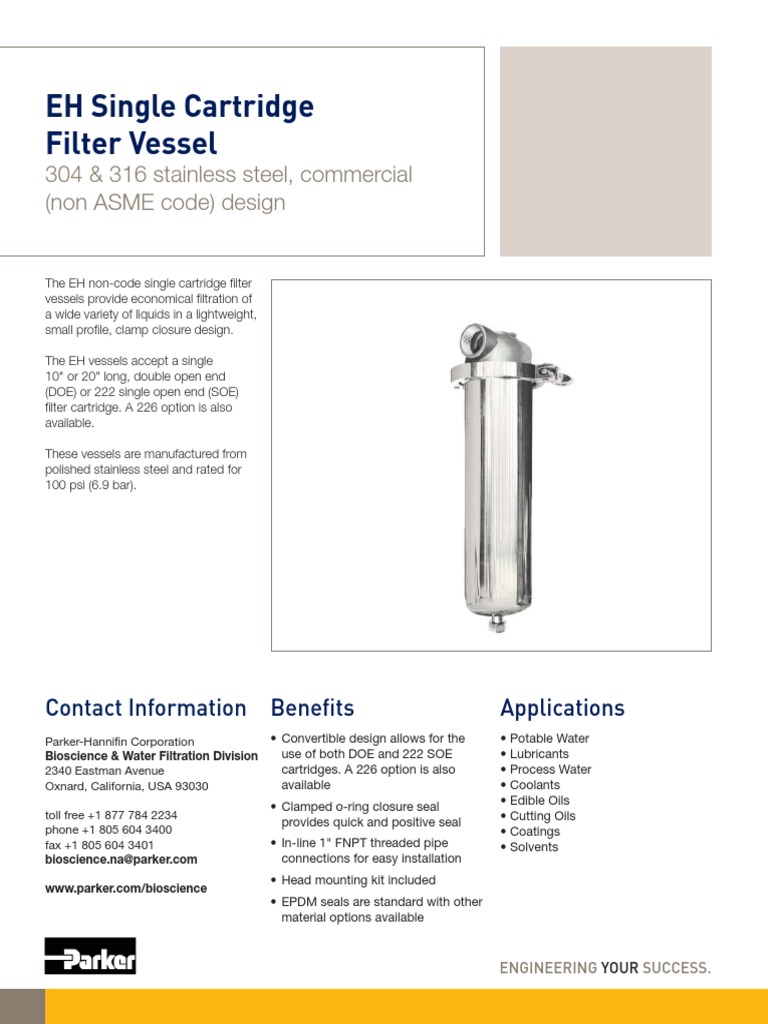 EH Single Cartridge Filter Vessel Data Sheet OX | PDF | Filtration ...