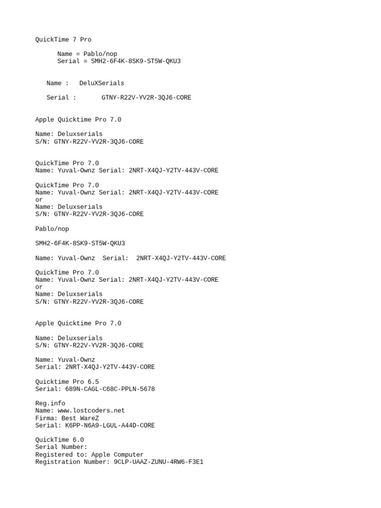 (Mac & PC) Quicktime 7 Pro Serial | PDF