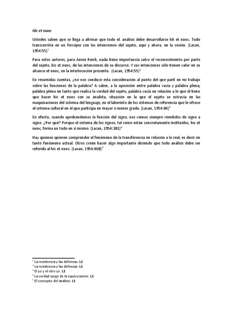 Hic Et Nunc | PDF | Jacques Lacan | Carné de identidad