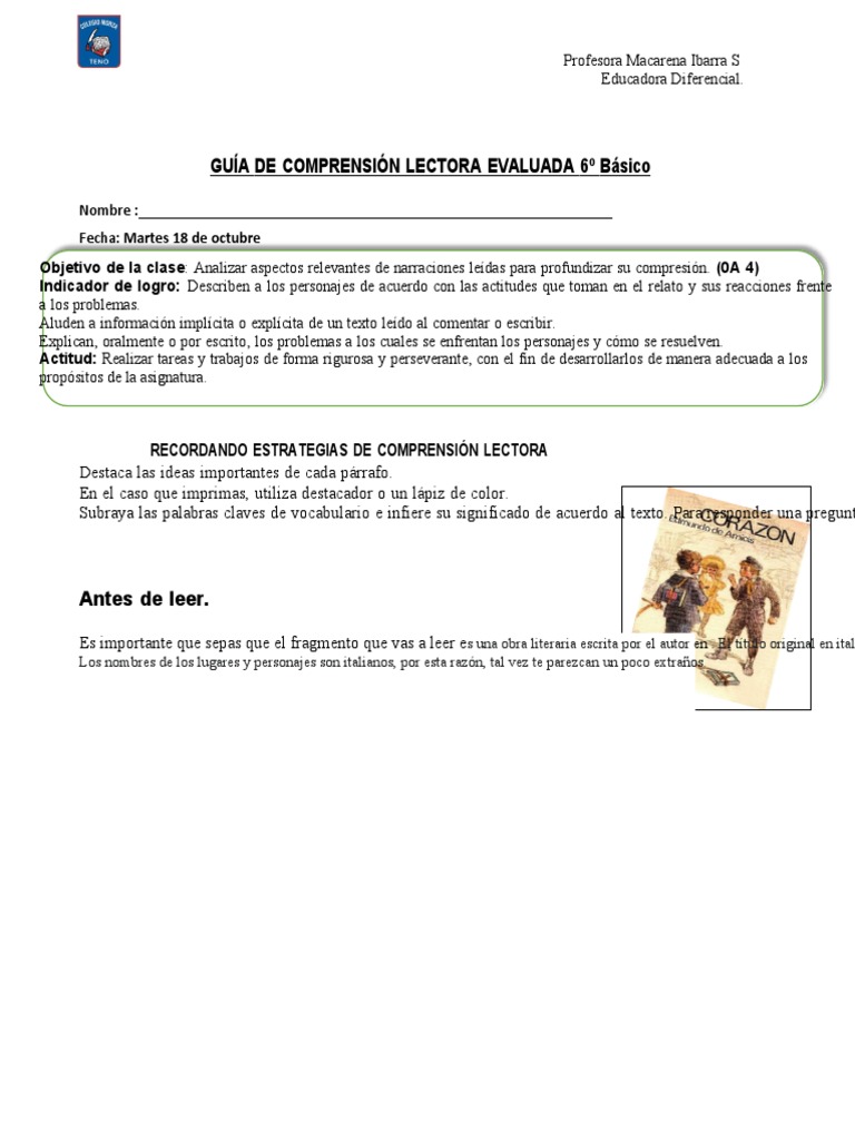 Guía de Comprensión Lectora 6º Básico | PDF | Comprensión lectora