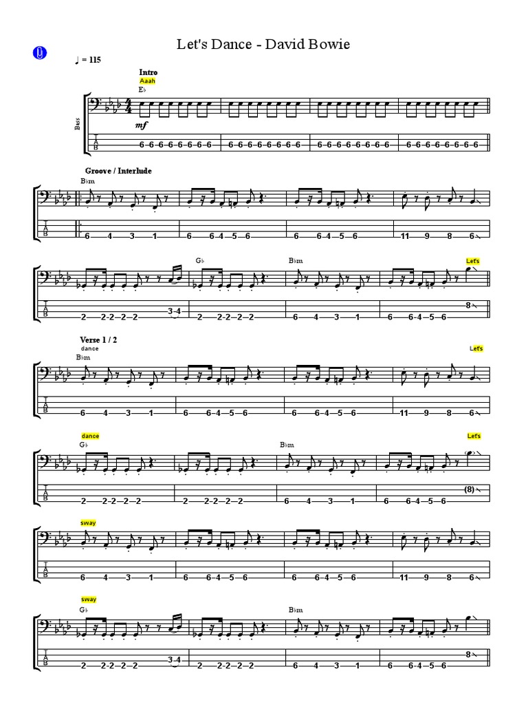 David Bowie - Lets Dance (Bass) | PDF | Song Structure | Songs