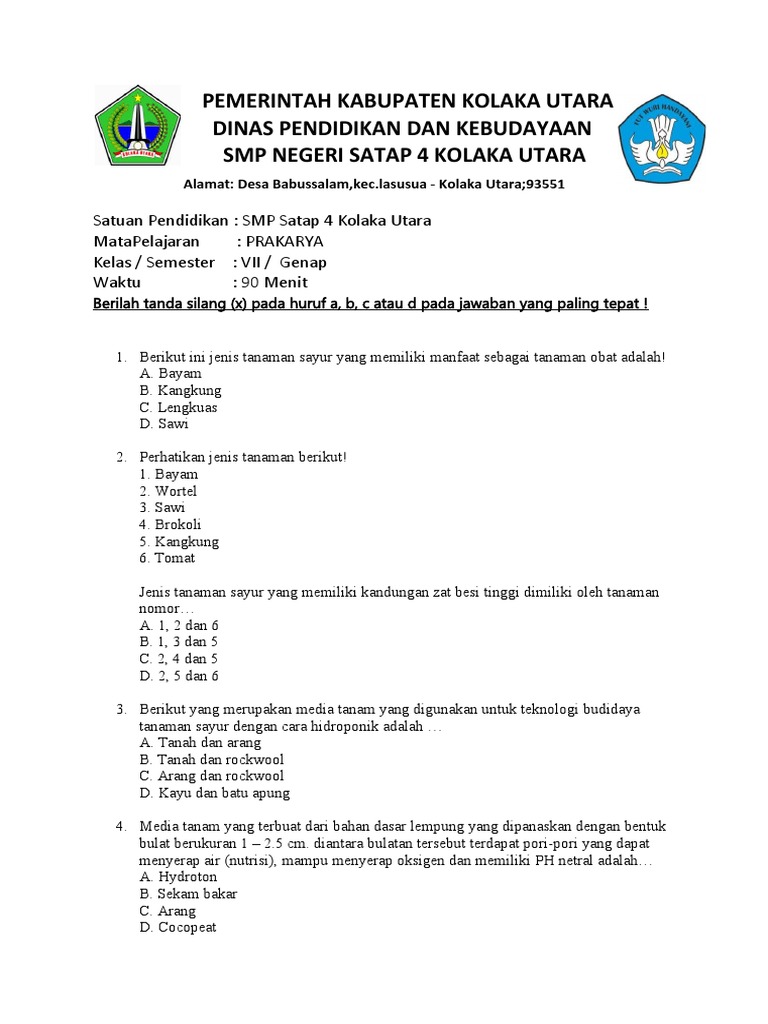 Soal Prakarya Kelas VII Semester Genap | PDF