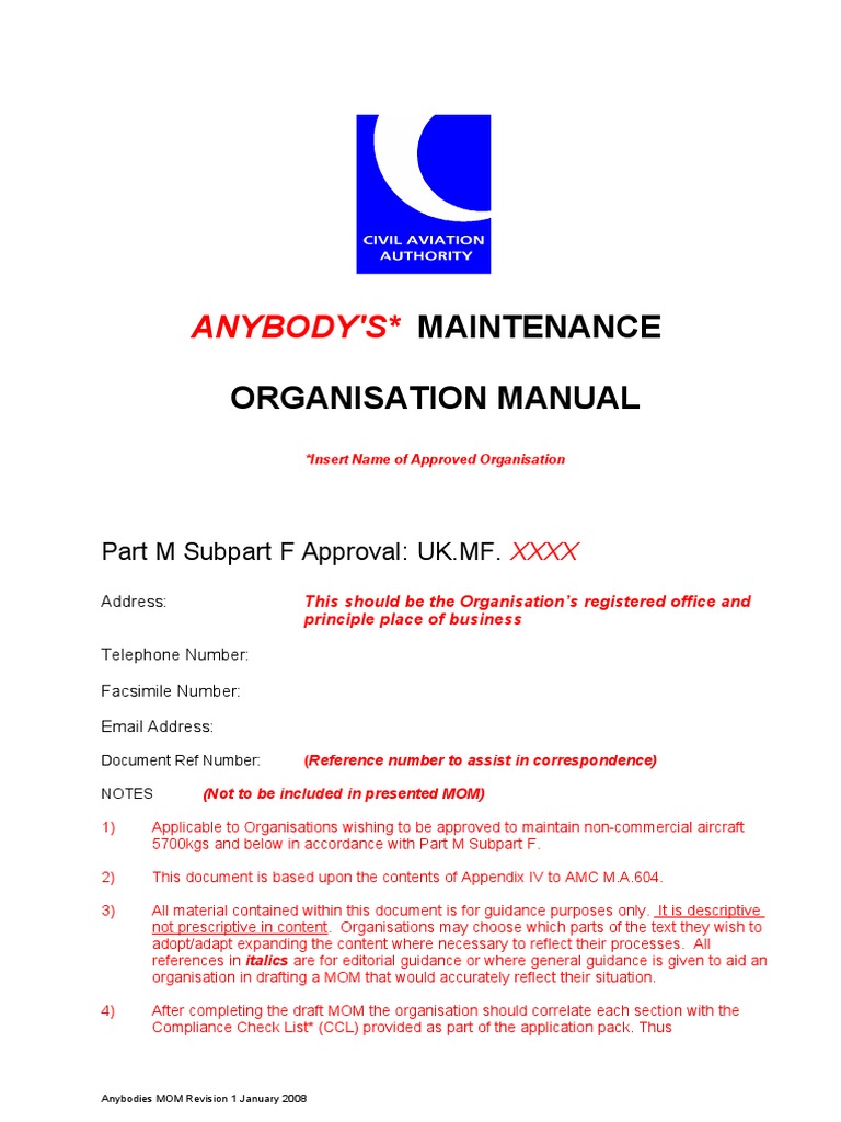 Maintenance Organisation Manual Guide | PDF | Aviation