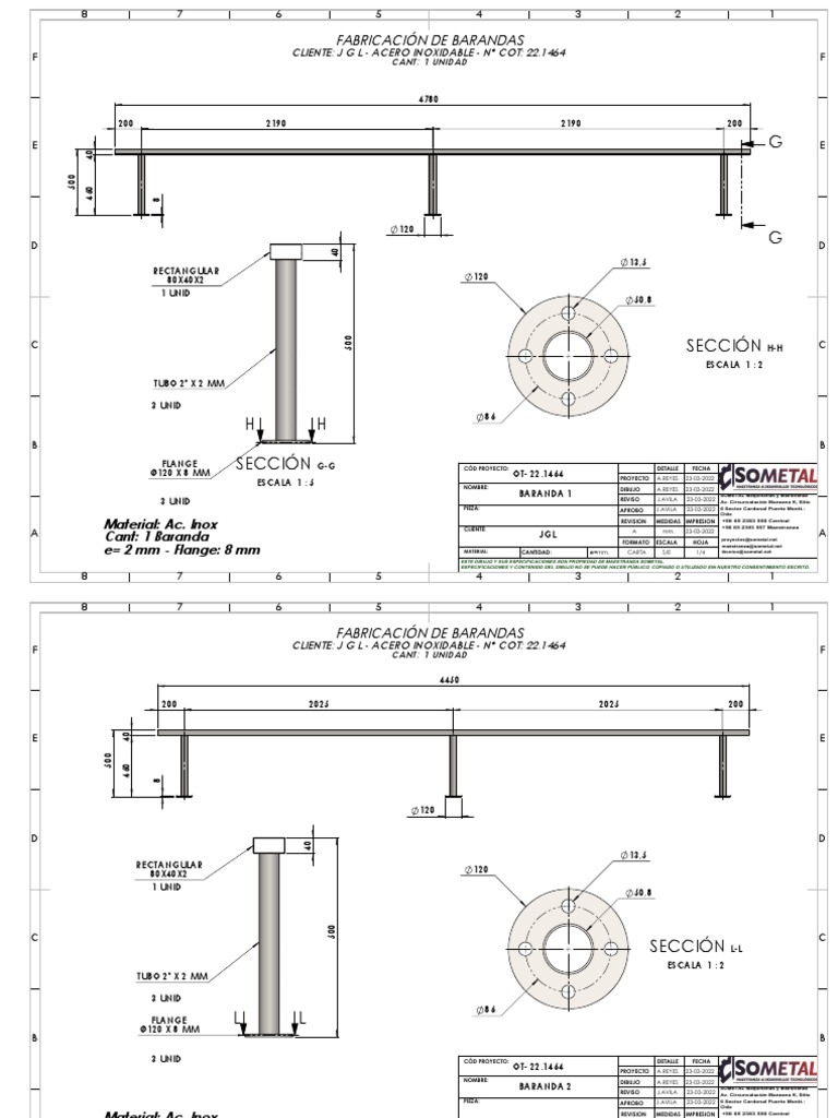 00 Plano barandas | PDF | Ingeniería estructural | Cromo